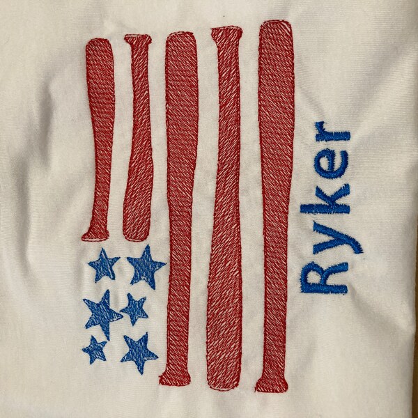 American Flag Baseball Bat Machine Embroidery Design, 4th of July ...