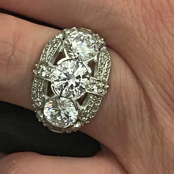 1880-90s Antique Art Deco Engagement Ring / 3 Cts Diamond Vintage ...