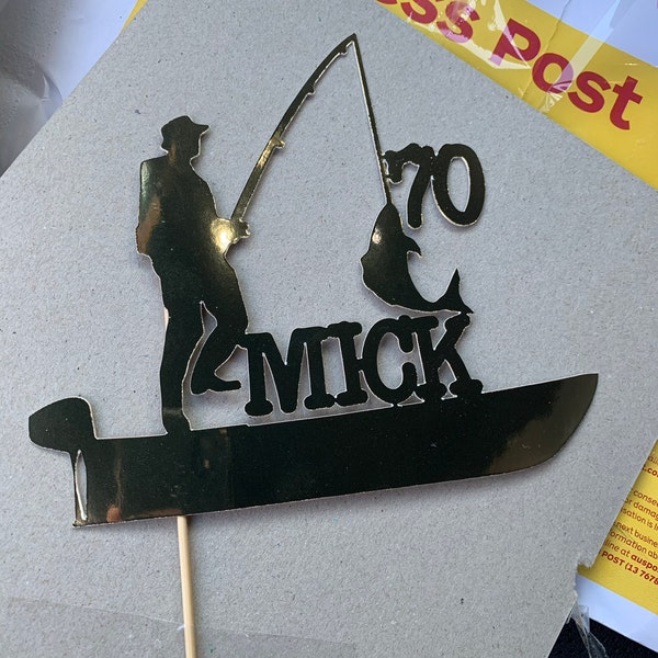 Personalised Fishing Cake Topper Custom Birthday Add Any Name and Age ...
