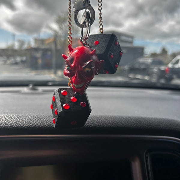 Black Fuzzy Dice With Black Bling Gems and Chain or Cord / Car ...