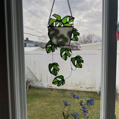 Monstera Hanging Plant Stained Glass Window Decor,fake Monstera Plant ...