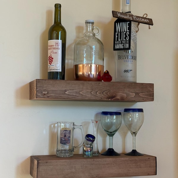 Bar Shelf | Wine Rack | Whiskey Shelf | Wood Floating Shelves | Kitchen ...