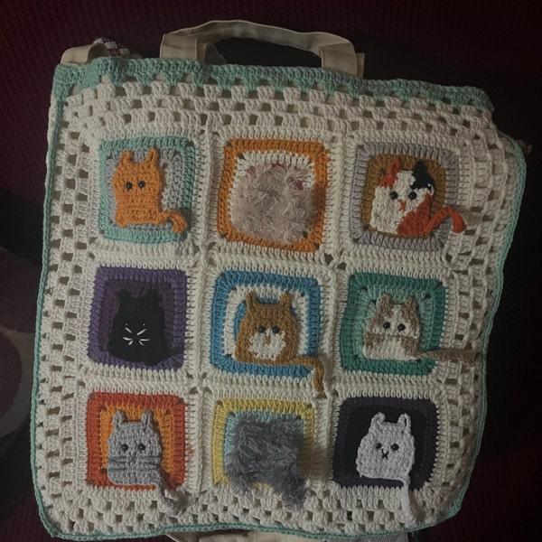 Cat Crochet Blanket, Granny Square Afghan Crochet Blanket, Colorful ...