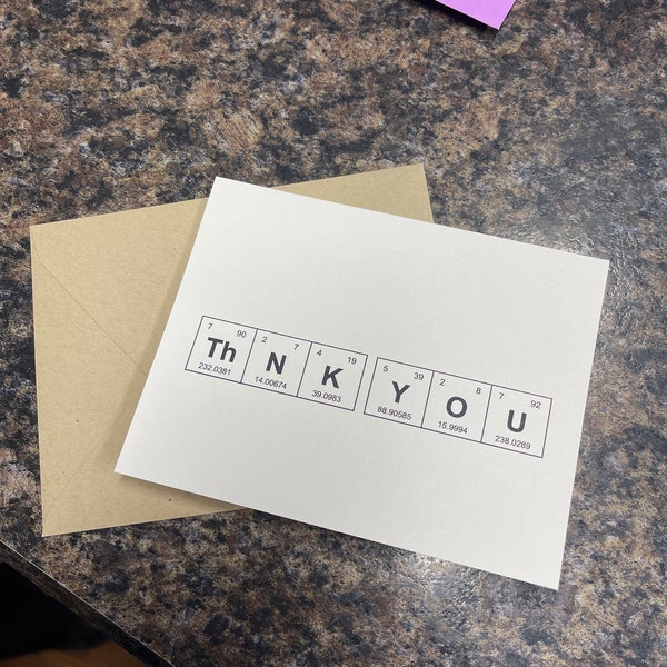 Geeky Greeting Card Thank You Periodic Table of the Elements "thnk You ...
