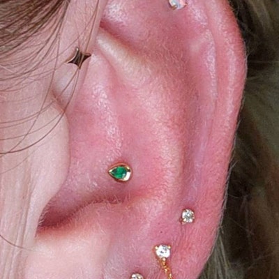 NEW 14K Solid Gold Vertical Helix Chain Piercing Unique Gold Barbell ...