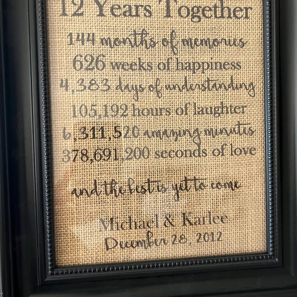 12 Year Anniversary Gift for Wife Husband | 12 Years Together Gift for ...