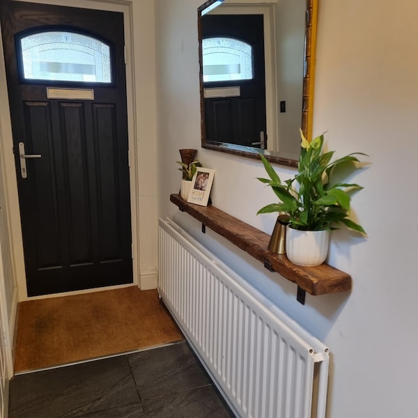 Reclaimed Solid Wood Radiator Shelf | Narrow Entryway Shelf | Reclaimed ...