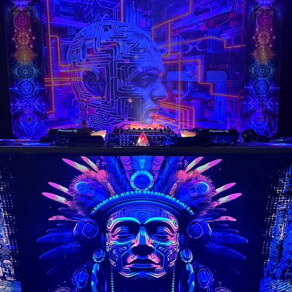 Pyramid DMT Temple Maya Inca UV Tapestry, Blacklight Reactive Wall ...