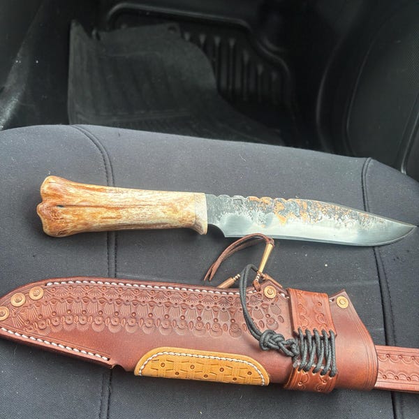 Brut De Forge, Mountain Man Bowie File Knife With Elk Bone Handle and ...