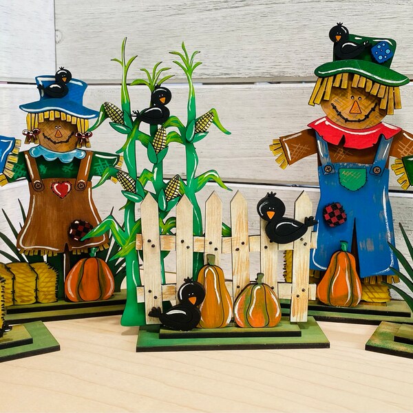 Standing Scarecrow Family Fall File SVG, Glowforge Tiered Tray ...