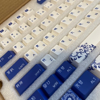 Blue and White Keycap Set, Cherry Profile, Artsy Design, PBT, Cherry MX ...