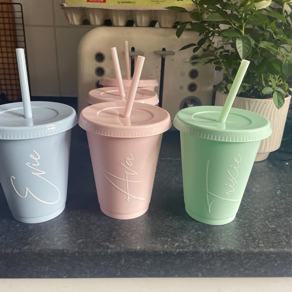 Personalised Kids Cold Cup With Straw, Starbucks Inspired, Pastel ...