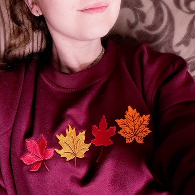 Vintage Fall Sweater, Embroidered Autumn Leaves Crewneck Sweatshirt ...