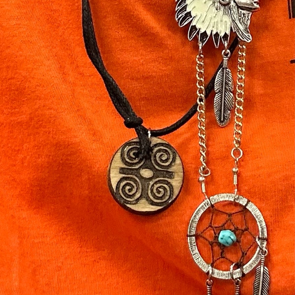 Cherokee Symbol for Strength Wood Engraved Pendant Satin Cord ...