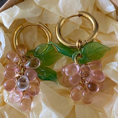 Handmade Grape Earrings Glass Drop Earrings Fruit Earrings - Etsy
