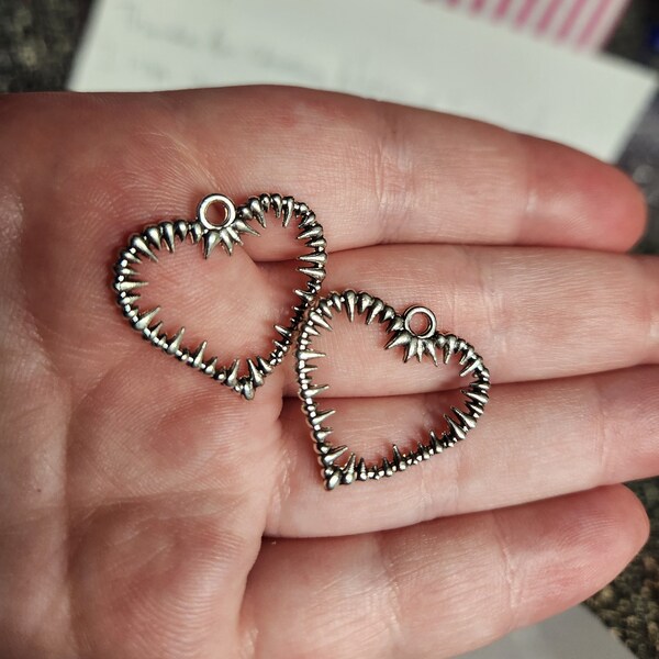 10 Spiked Heart Charms, 24x25mm Double Sided Large Gothic Heart ...