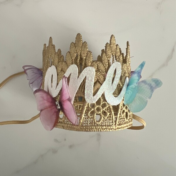 Fairy First 1st One Birthday Butterfly Mini Sienna Flower Lace Crown ...