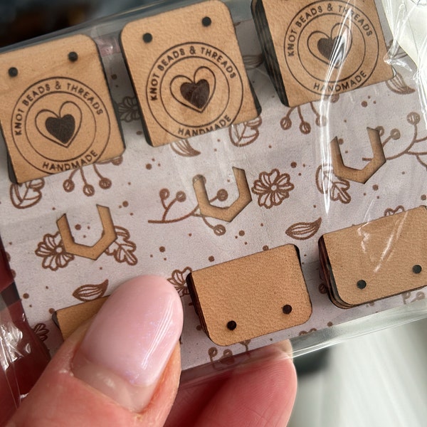 Folding Leather Label Pack - Hand Knitted With Love - O5 - Genuine ...