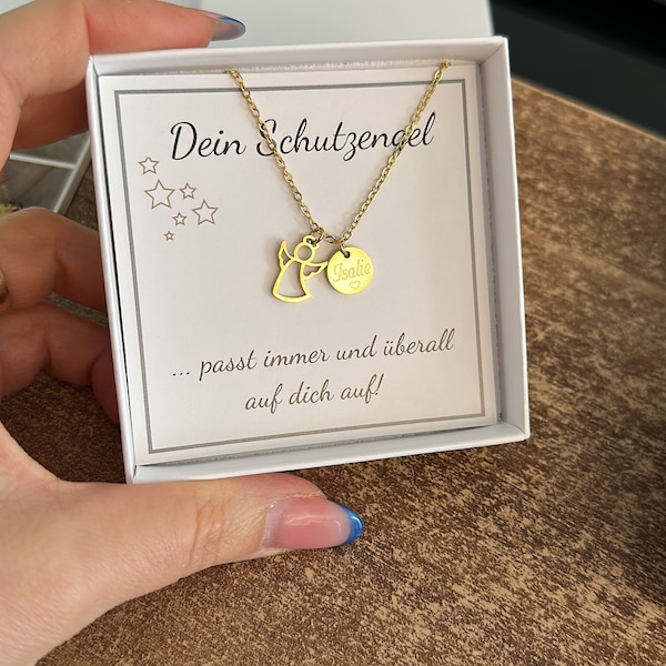 Halskette Schutzengel Anhänger | kleiner Engel | Taufkette |Edelstahl| Silber, 18K Gold, Rosé ...