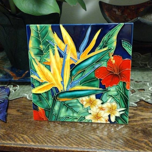 Blueberries Hand Painted Ceramic Art Tile 8 X 8 Inches With Easel Back ...