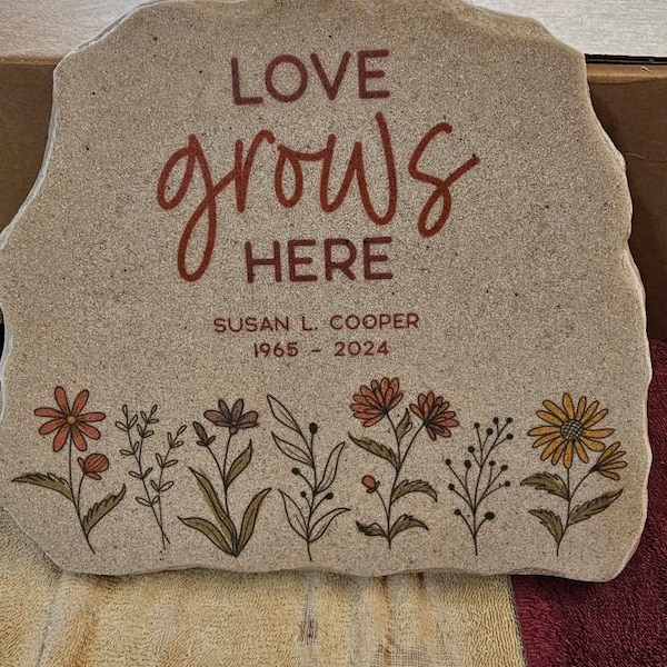 Love Blooms Here Personalized Standing Garden Stone, Garden Decoration ...
