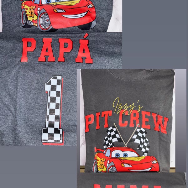 Comfort Colors Pit Crew Lightning Mcqueen Mama Dada Birthday Shirt ...