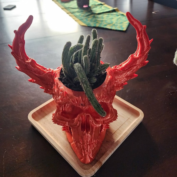 Demon Skull Planter With Horns, 3D Printed, Eco Friendly, Home and ...