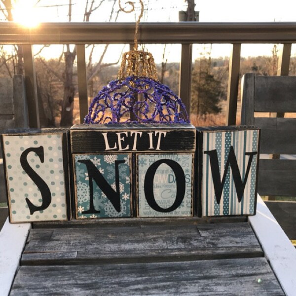 Wood LET IT SNOW Block Set - Wood Sign - Seasonal Winter Home Decor - Etsy