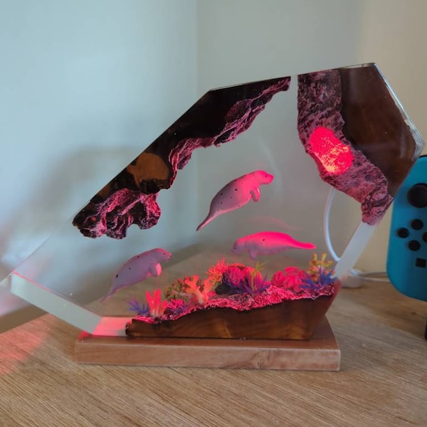 Manatee Family Resin Wood Lamp, Resin Art,minimalist Decor,gift for ...