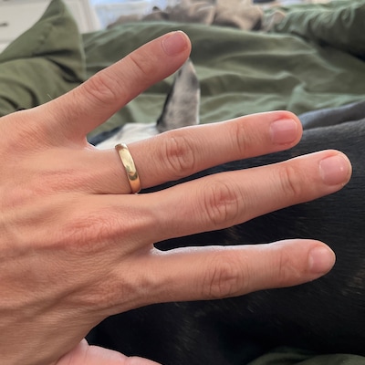 Men's Gold Wedding Band, 4mm Solid Gold Band 10K 14K 18K, Rounded Low ...