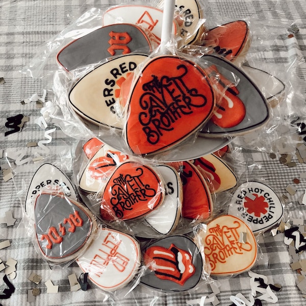 24 Large Guitar Picks Rock Band Name Custom Cookies, Personalized ...