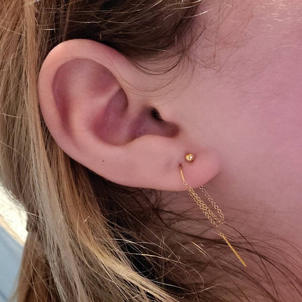 Threader Stud Earrings Gold Threader Earrings Sterling Silver Dot Ball ...