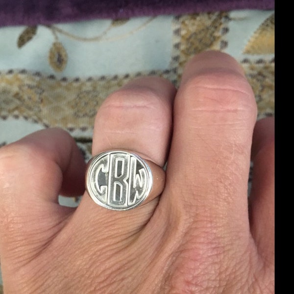 Men Monogram Ring. College Ring. Initials Ring. Silver Monogram Ring ...