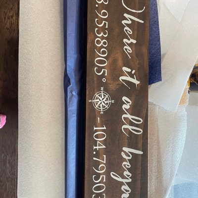 Coordinates Wood Sign Latitude Longitude Sign Where It All Began Sign ...