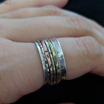 Short Stack Spinner Ring met sterling, koper en brass bands - Etsy ...
