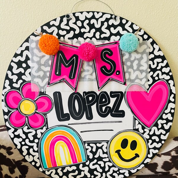 Teacher Door Hanger, Classroom Door Hanger, Back to School, Retro Door ...