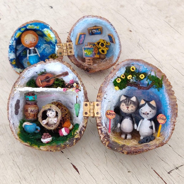 Miniature Nativity Scene in a Nutshell, Walnut Art, Tiny Nativity ...