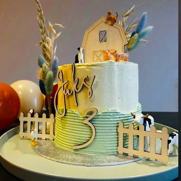 Barn Farm Yard Wooden Cake Topper Set Fence Charm Number Age ...