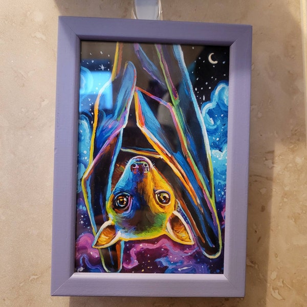 Cute Mini Bat Art Print; Macabre Bookshelf Art, 4x6 Psychedelic Bats ...