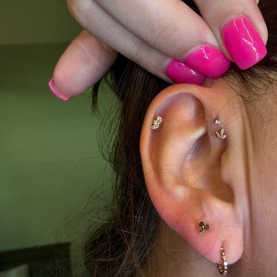 NEW 14K Solid Gold Vertical Helix Chain Piercing Unique Gold Barbell ...