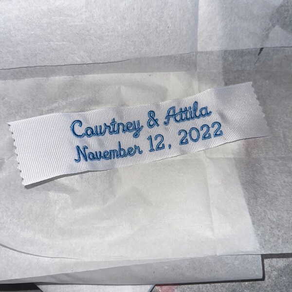 Wedding Dress Label Embroidered on Ribbon, Custom Monogramed ...