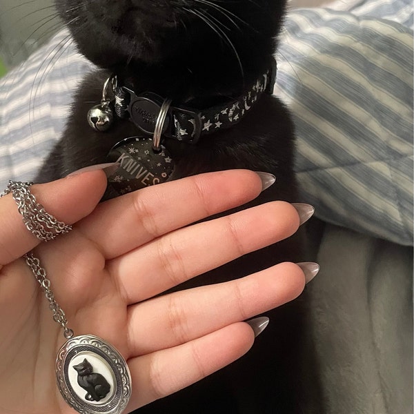 Vintage Style Victorian Gothic Black Cat Cameo Locket Necklace Assorted ...