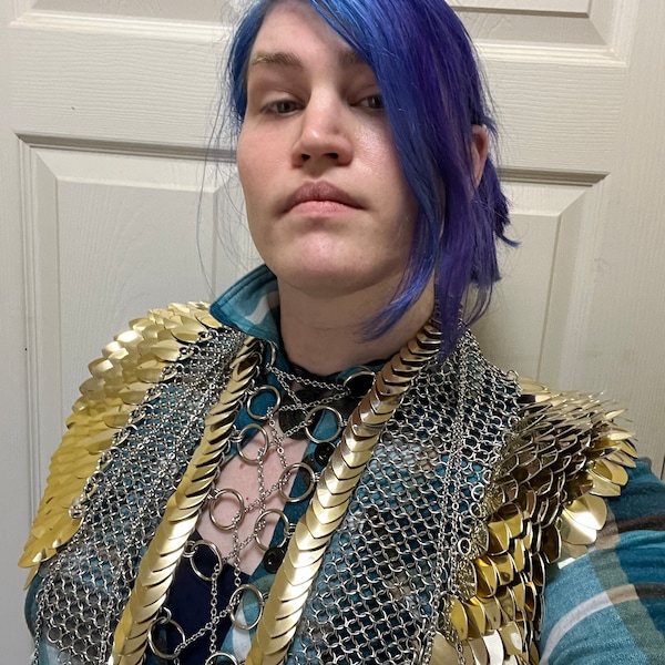 Silver Scalemail Chainmail Harness Shoulder Pauldrons Shroud + Necklace ...