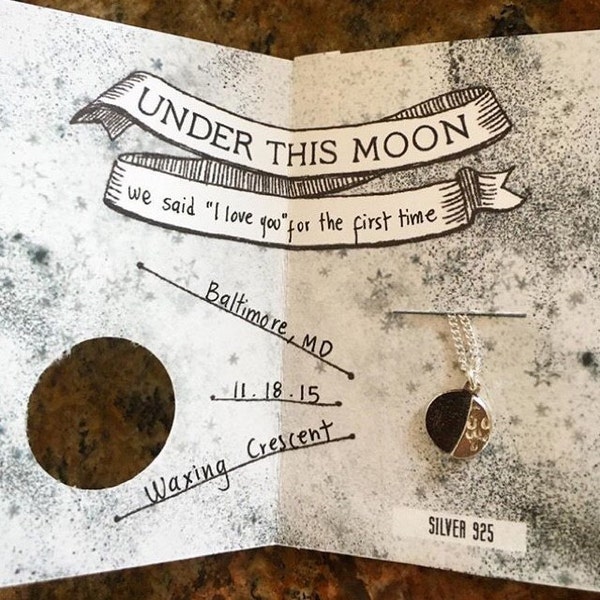 UNDER THIS MOON / Custom Moon Phase Silver Necklace, Anniversary Moon ...