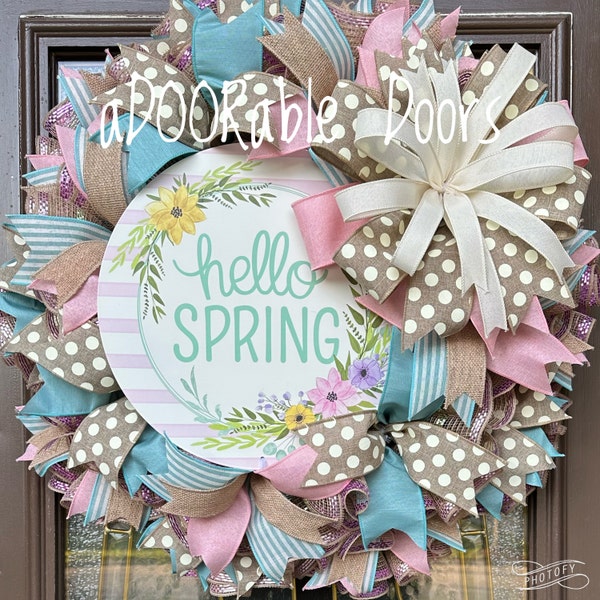 Metal Hello Spring Wreath Sign, 12"dia Spring Floral Wreath Sign ...