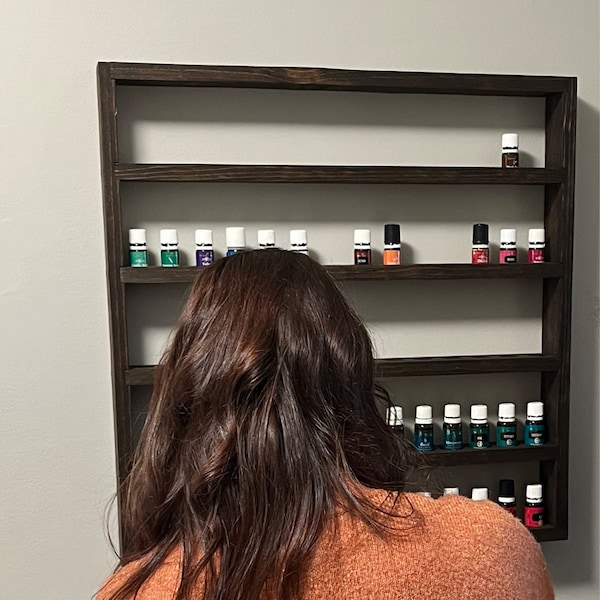 Large Essential Oil Shelf | Rustic Solid Wood Wall Rack and Organizer ...