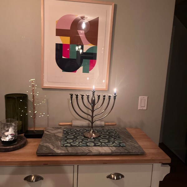 Blue Menorah Table Runner: Hand-painted Cotton Hanukkah Decor - Etsy