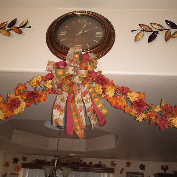 Large Fall Bow for Front Porch or Mailbox Fall Decor Mixed Ribbon Bow ...
