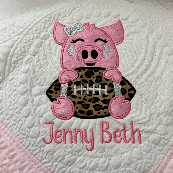 Razorback With Bow Football Mascot Applique, Machine Embroidery Design ...