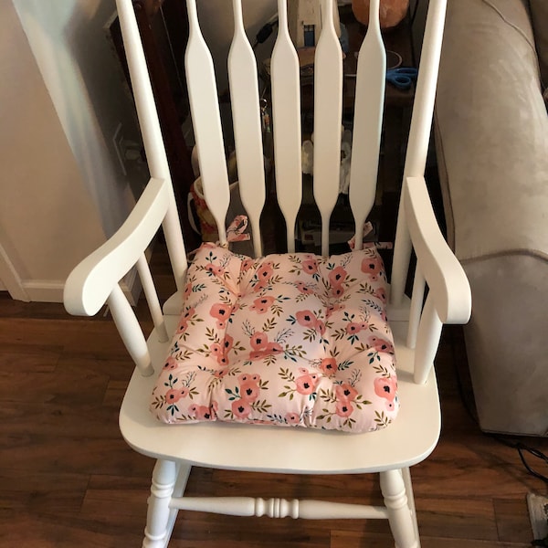 Pink Chair Cushion, Tufted Pad, Pastel Watercolor Floral, Trendy ...